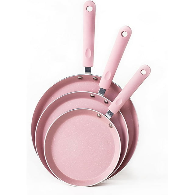 Nonstick Frying Pan Set，3 Piece Pots and Pans Set Nonstick，Pink Kitchen ...