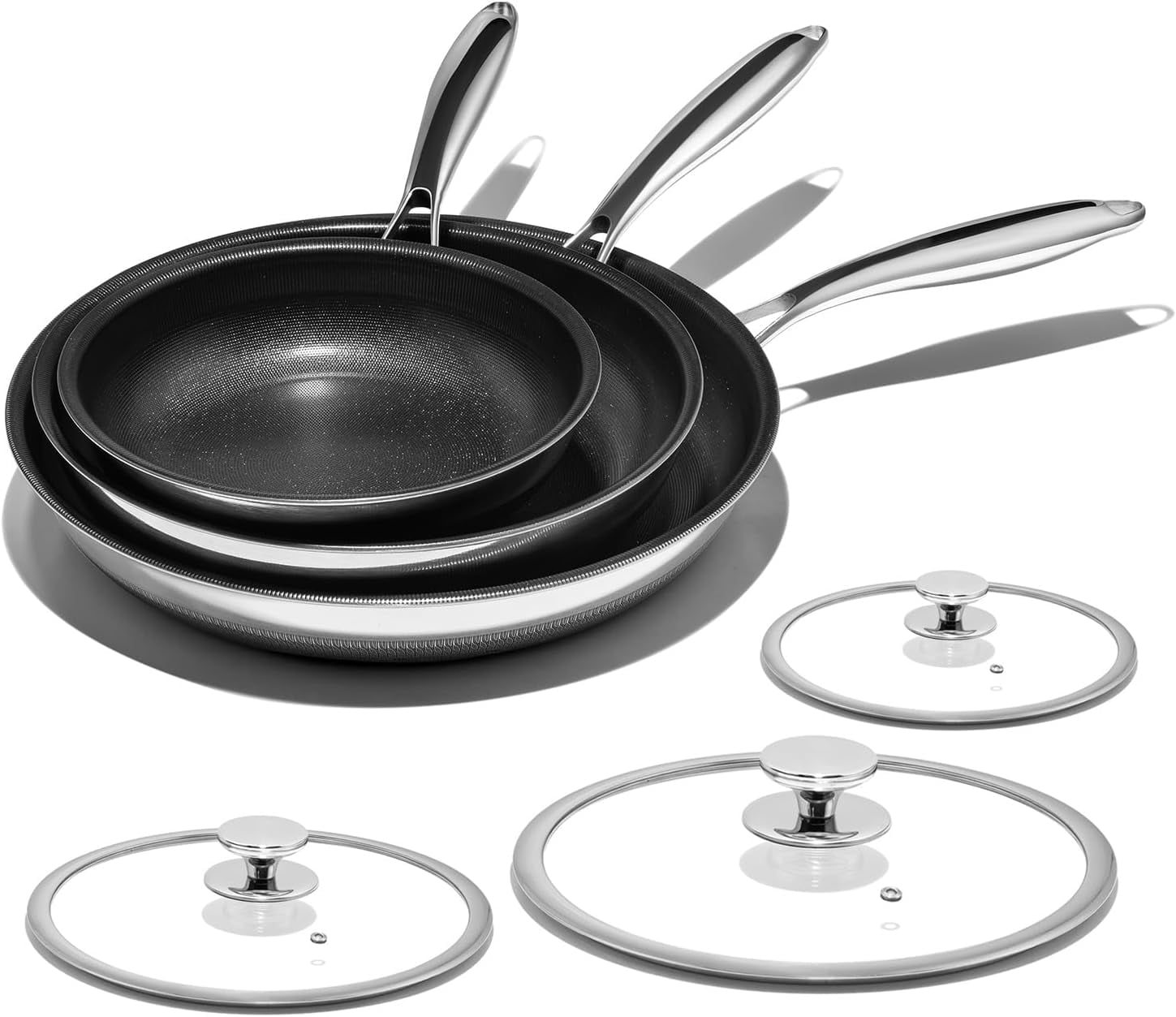 Nonstick Frying Pan Set – 8" 10" 12" Titanium Ceramic Skillet with Lid ...
