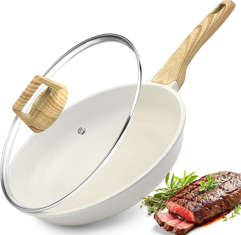 Nonstick Frying Pan Skillet with Lid - 8" Grey Granite Non Stick Pans ...