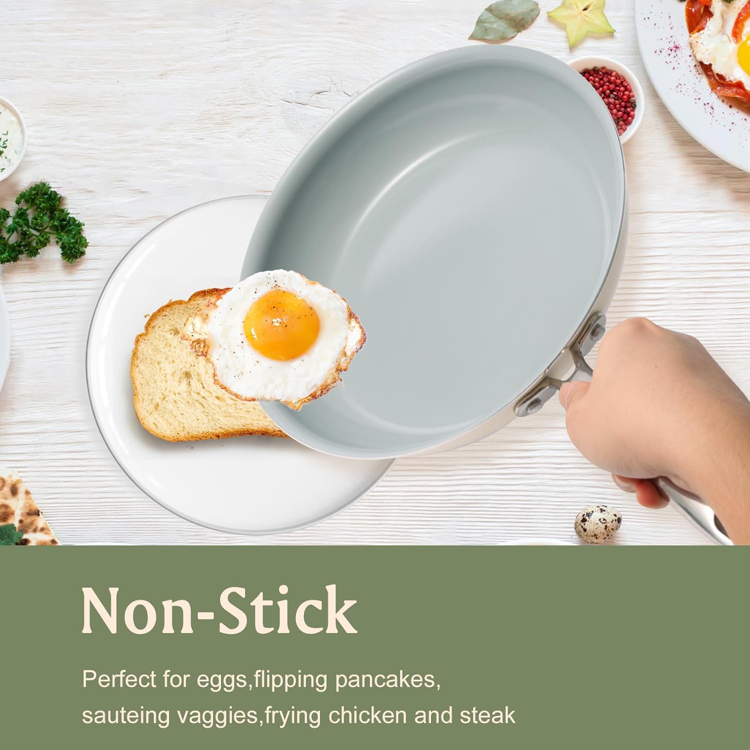 Nonstick Frying Pans Ceramic Skillet 9.5Inches PFOA PTFE PFAS Induction ...