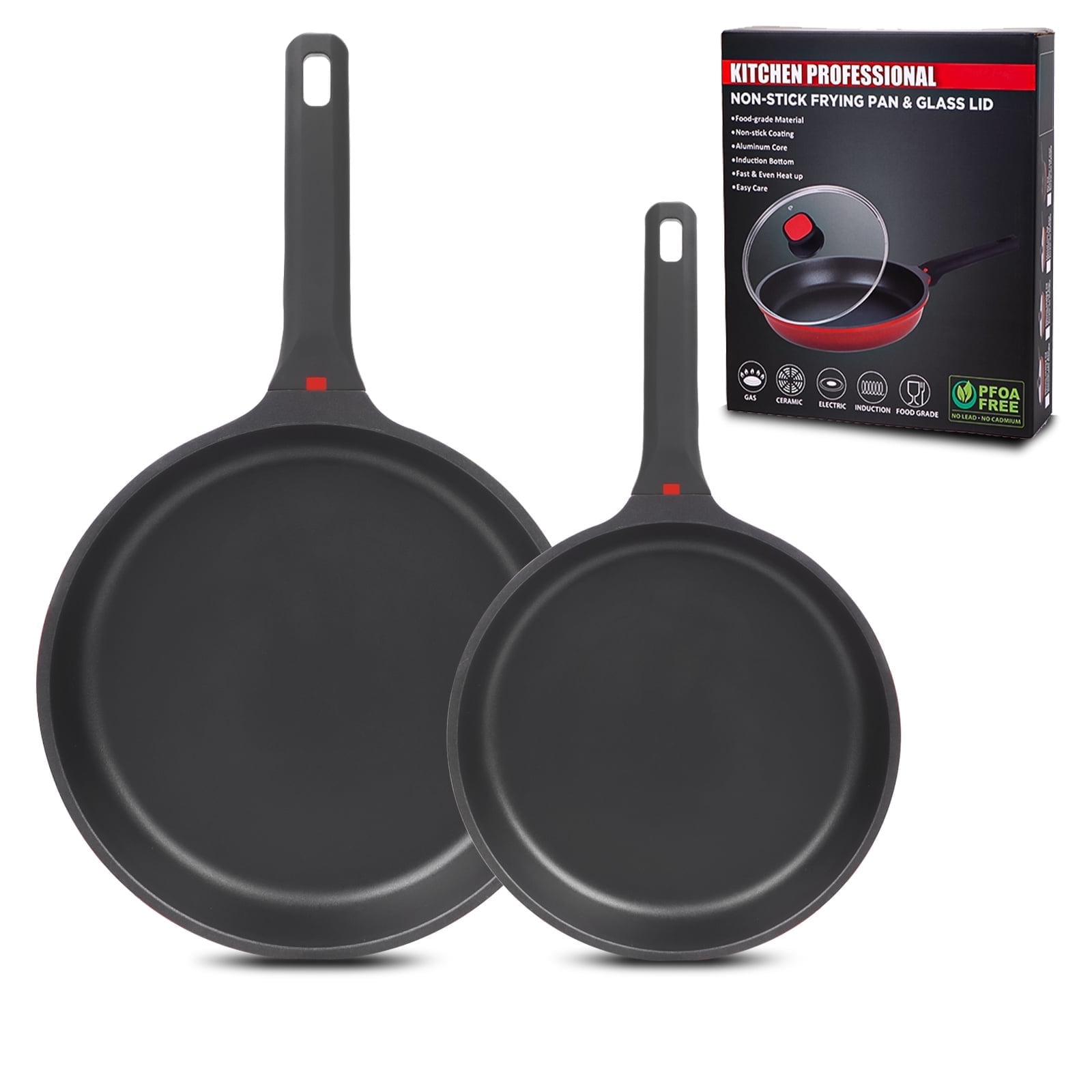DIIG Aluminum Non-Stick Large Deep Frying Pans Set, 2-Piece 9.5 and 11 ...