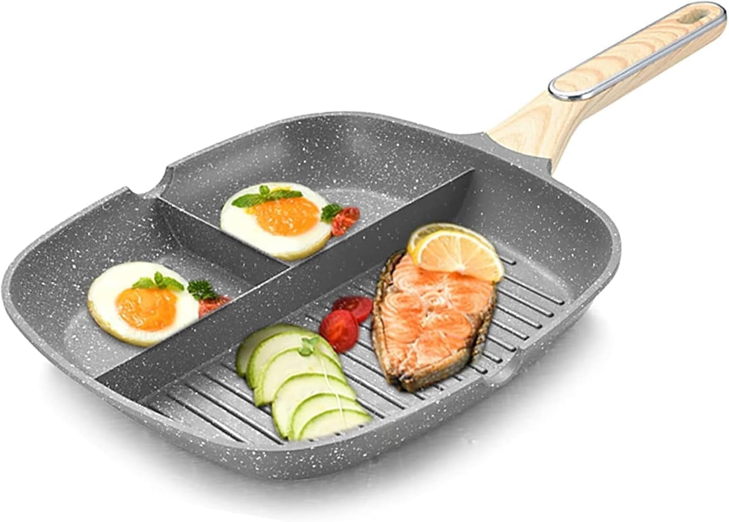 Nonstick Grill Pan, 3-in-1 Egg Pan 11 Inch Non Stick Skillet Pan, Heat ...