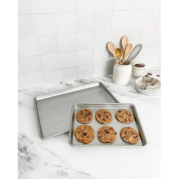 Nonstick Half Sheet Pan and Quarter Sheet Pan, Set of 2, Aluminized ...