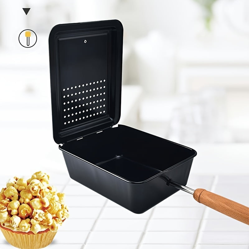 Stainless Steel Popcorn Maker with Non-Stick Coating and Wooden Handle ...