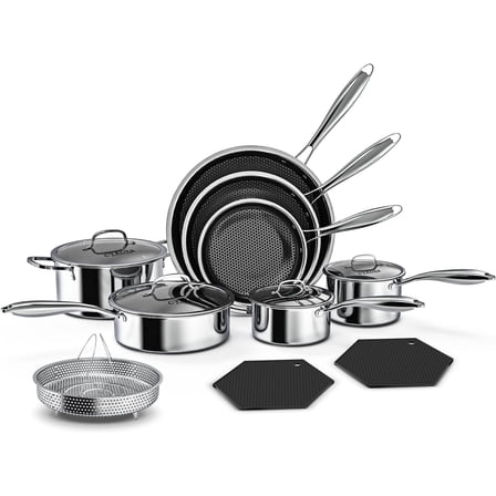 HexClad Large 12 inch Hybrid Stainless Steel Wok, Nonstick with ...