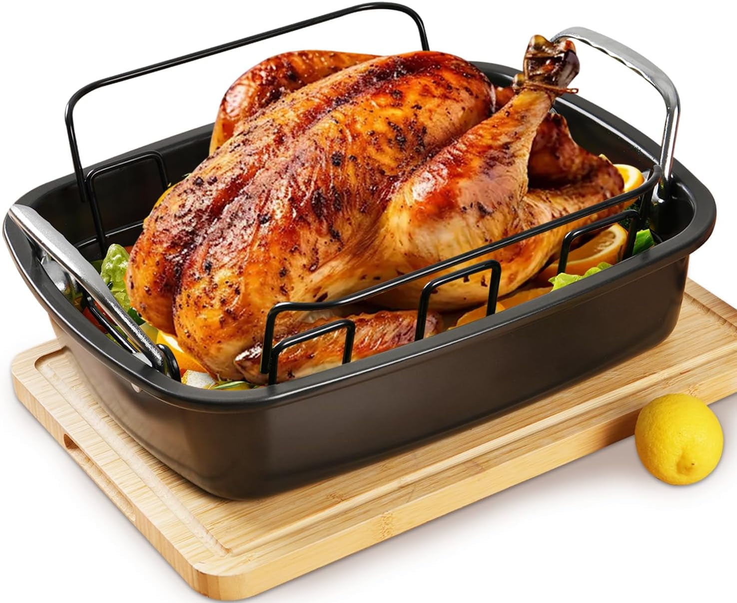 Nonstick Roasting Pan with Rack, Large Turkey Roasting Pan, Roast Pan ...