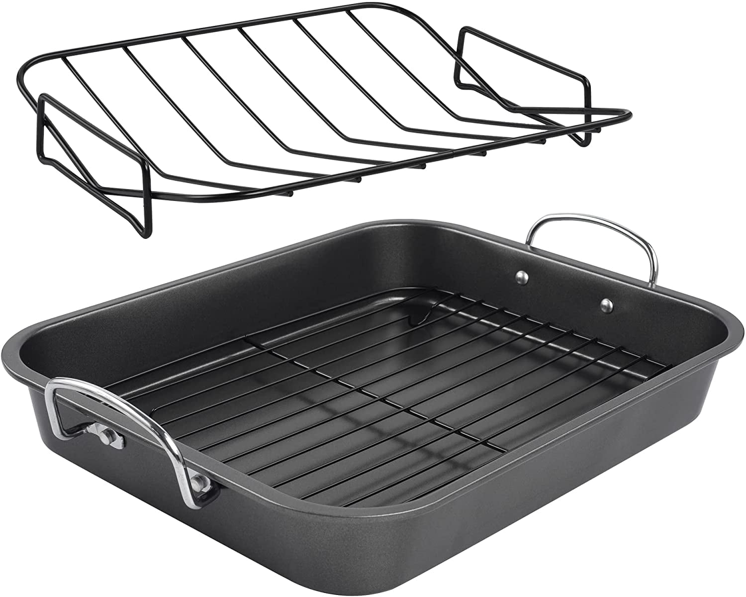 Nonstick Roasting Pan, Roaster with Rack - 16 Inch Rectangular Grill ...