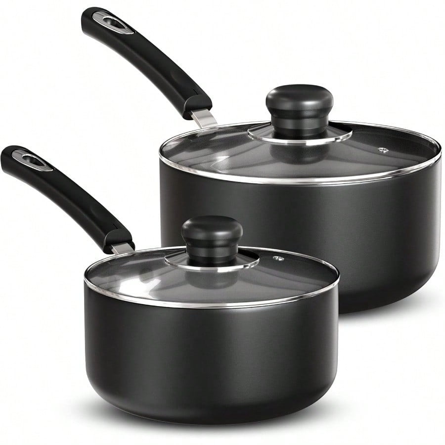Nonstick Saucepan Set Cooking Pots with Lids 1 Quart and 2 Quarts ...