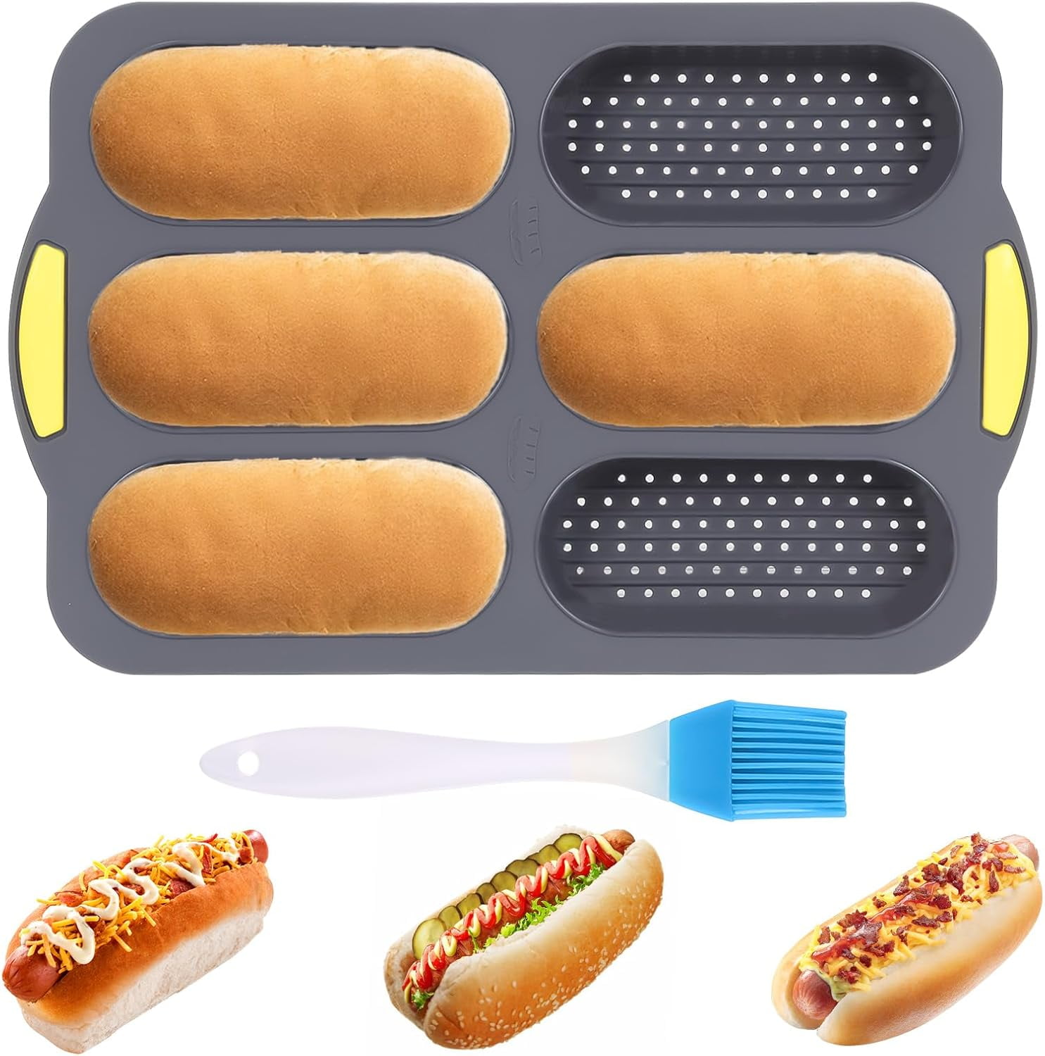 Nonstick Silicone Baguette Pan, Perforated Baking Forms Hot Dog Bun ...