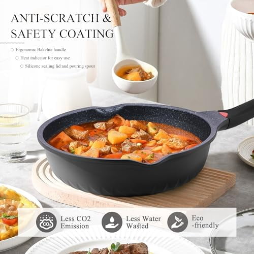 Nonstick Skillet with Lid, 12.5In Aluminum Deep Frying/Saute Pan with ...