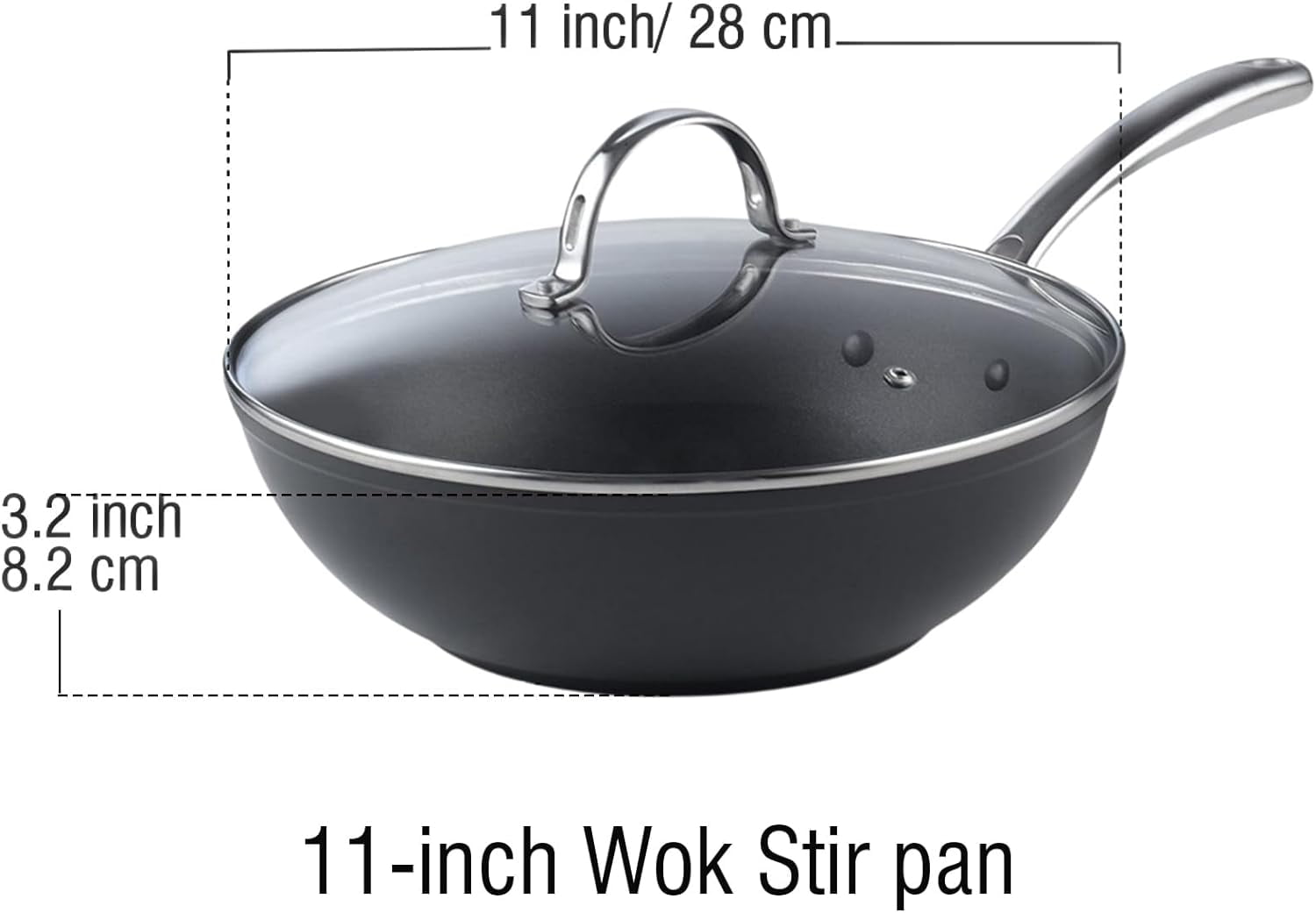 Nonstick Stir-Fry Wok Pan 11-Inch, Hard Anodized Deep Frying Pan with ...