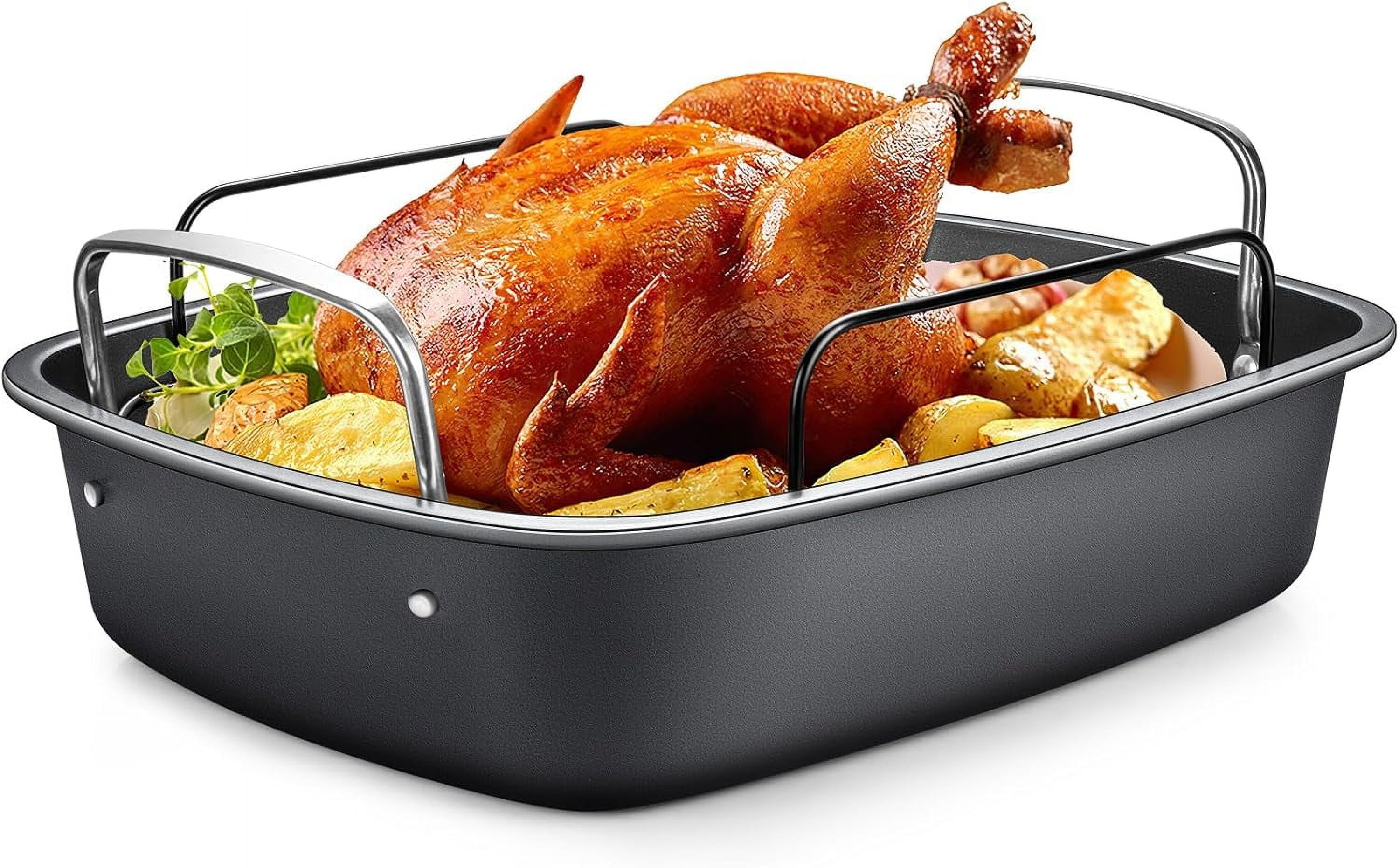 Nonstick Turkey Roasting Pan with Rack - 17×13 Inch Extra Large Roaster ...