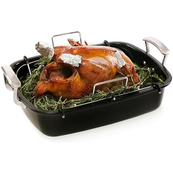 Nonstick Turkey Roasting Pan with Rack - Large 18.5 x 14.7 Inch Heavy ...