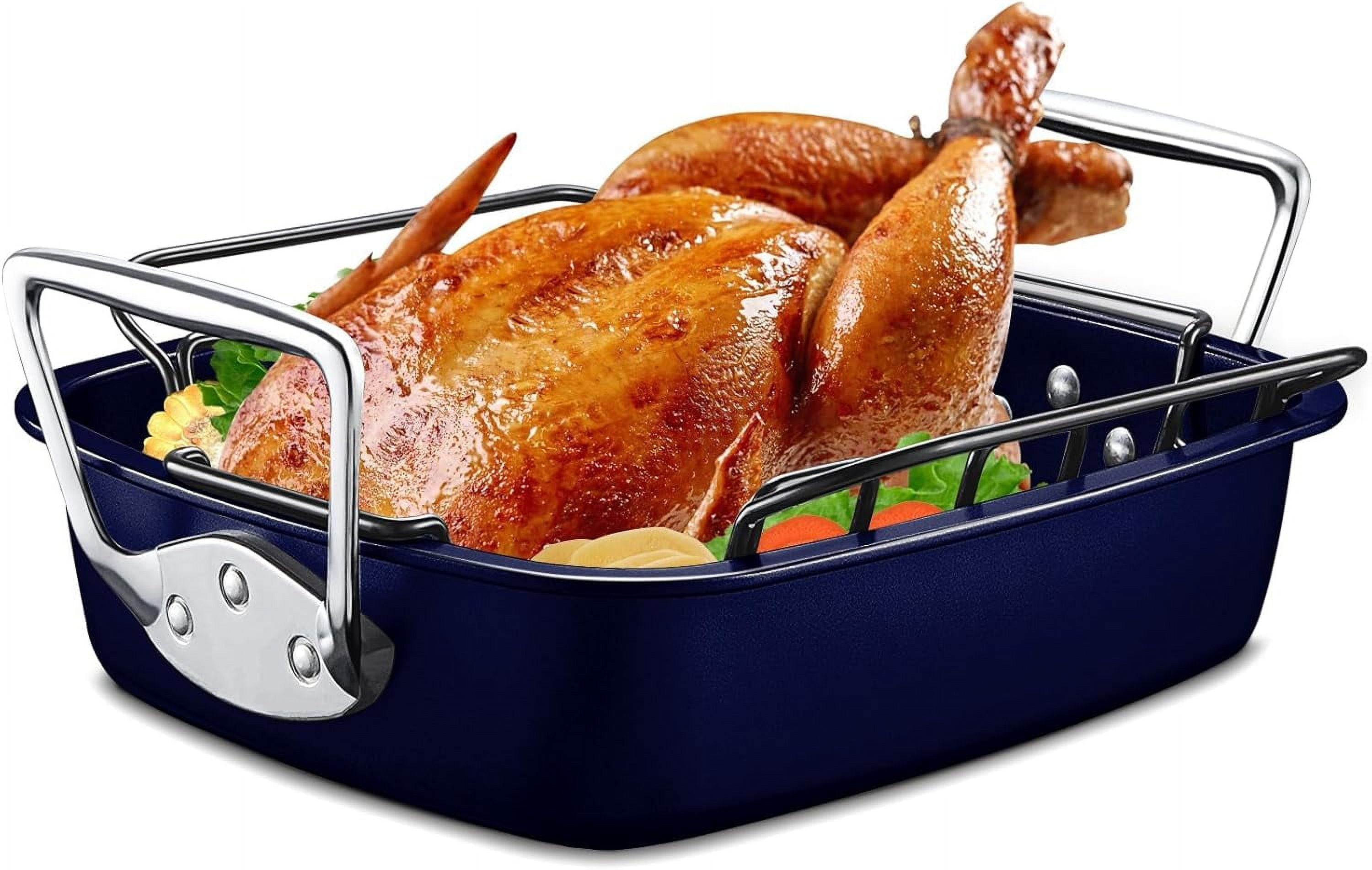 Nonstick Turkey Roasting Pan with Rack, 19 x 14.5 Inch Large Chicken ...