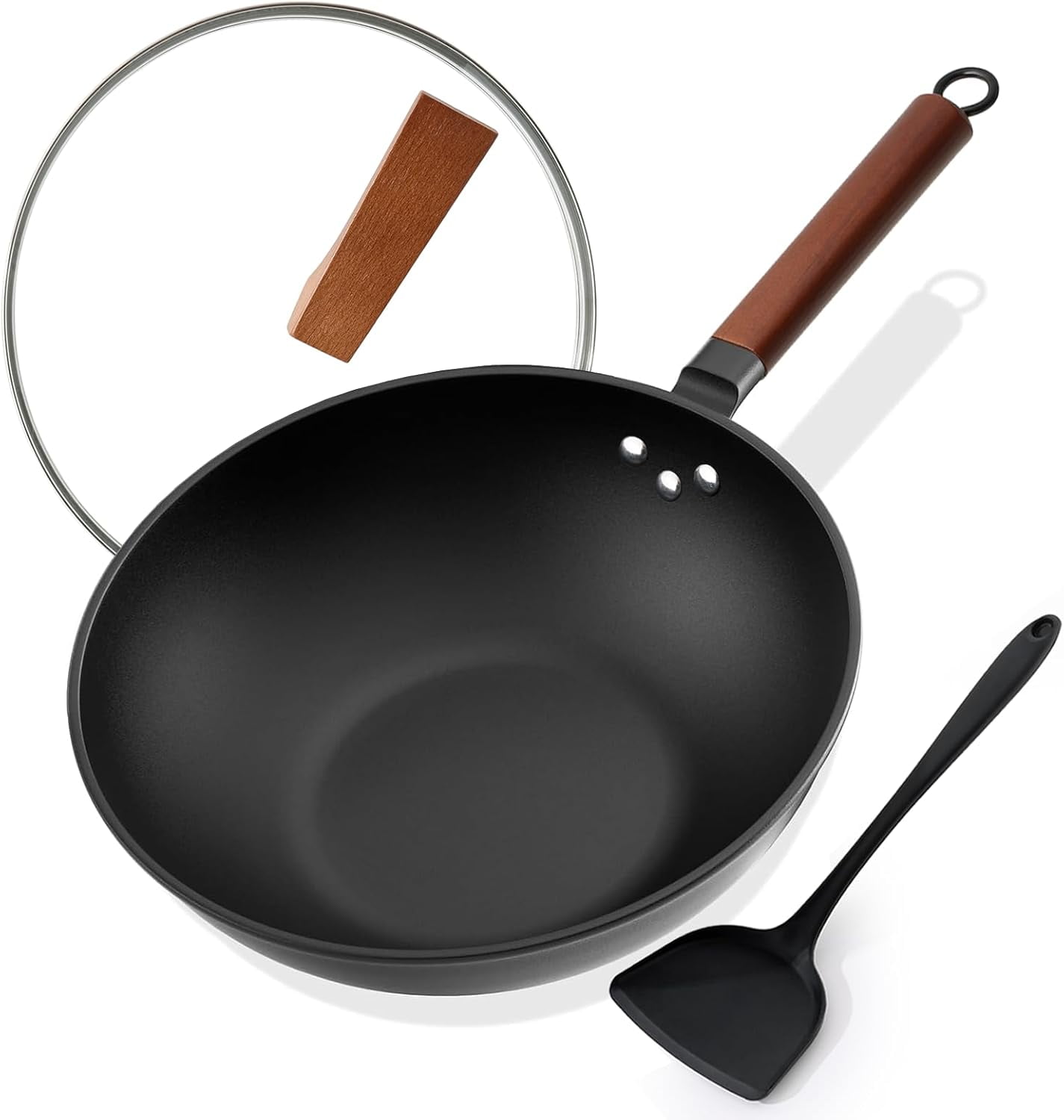 Nonstick Wok with Lid, 13 Inch Woks & Stir Fry Pans Nonstick, Carbon ...