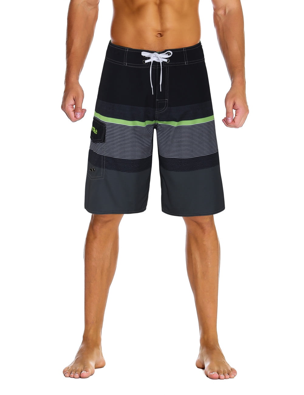 Nonwe Men's Sportwear Quick Dry Board Shorts with Lining Black&Gray 34 ...
