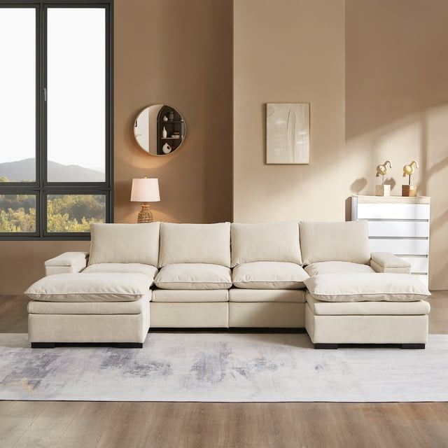 Noodeniya 122" Modular Sectional Sofa with Arm Storage, Velvet U Shaped ...