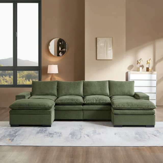 Noodeniya 122" Modular Sectional Sofa with Arm Storage, Velvet U Shaped ...