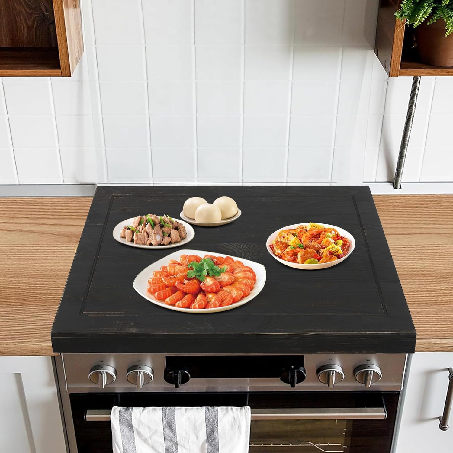 Noodle Board Stove Cover, 30" x 22" Pine Wood Stove Top Covers For ...