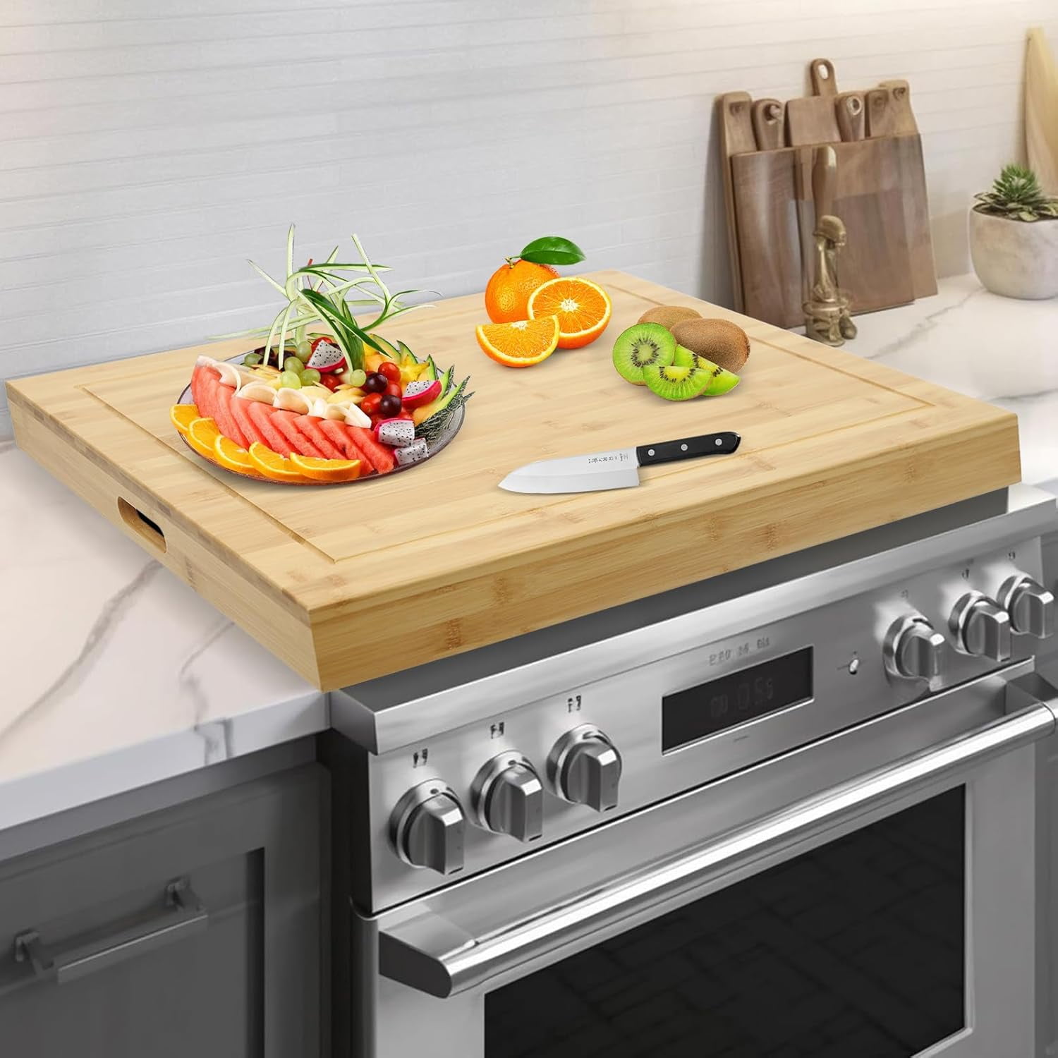 Noodle Board Stove Cover, 30" x 22" Pine Wood Stove Top Covers For ...