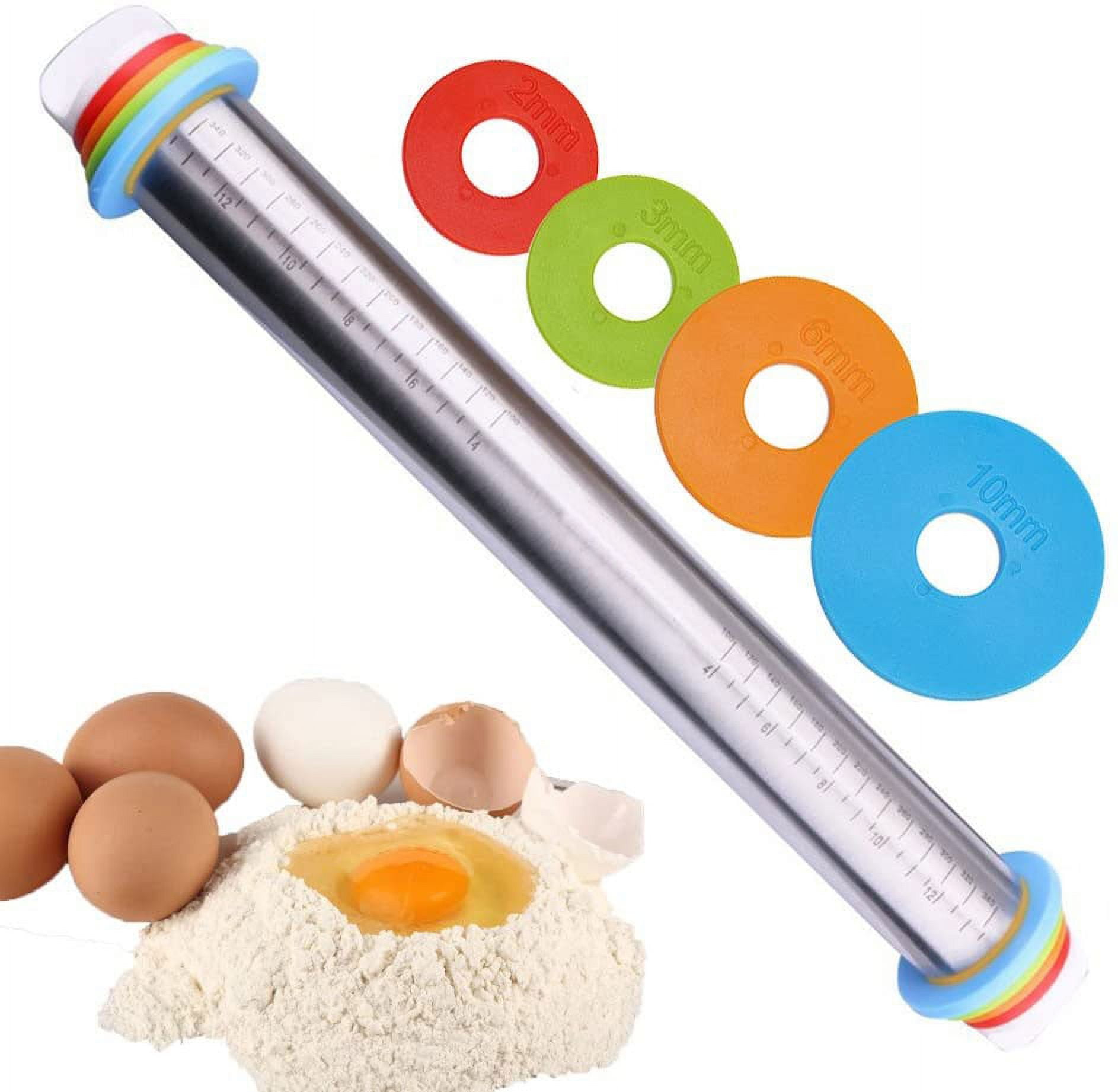Noodle Pin Stainless Steel, Adjustable Thickness Rolling Pin with 4 ...