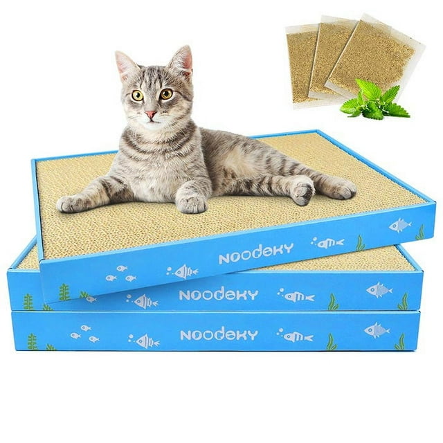 Noodoky 3 Pcs Large Cat Scratching Pads, Double-Sided Corrugated Horizontal Cat Scratcher ...
