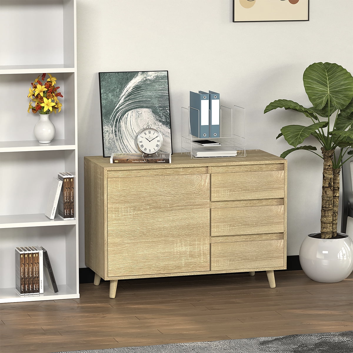 Nook & Trove Modern Wood Sideboard Cabinet | 1 Door & 3 Drawers | 39.4" Wide | Versatile Storage ...