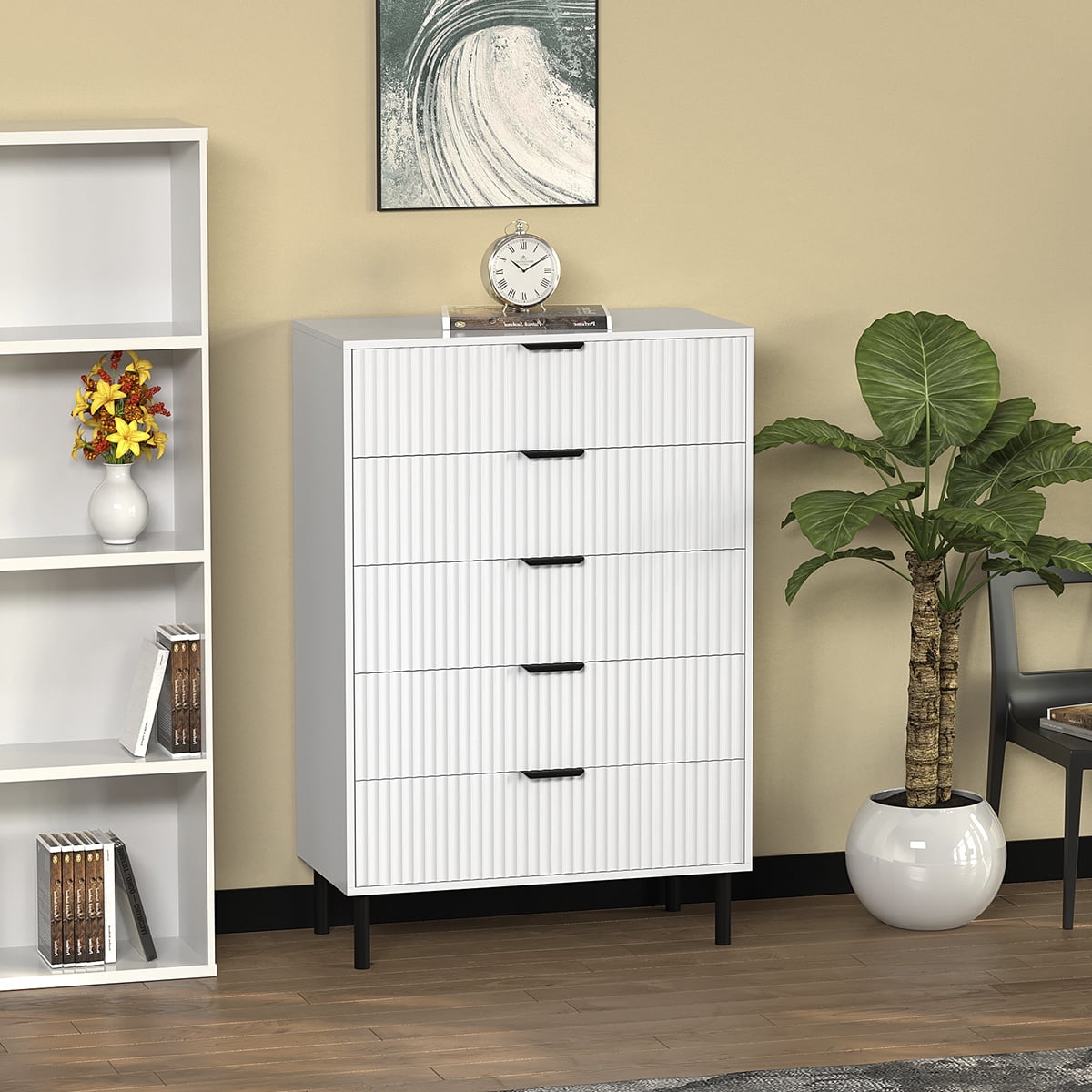 Nook & Trove | Storage Chest | Modern Vertical | White Wood | 5 Drawers ...