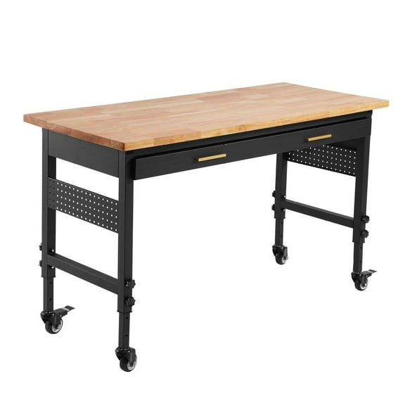 Nook Warmth 60" Workbench with Wheels, Adjustable Height Table with ...