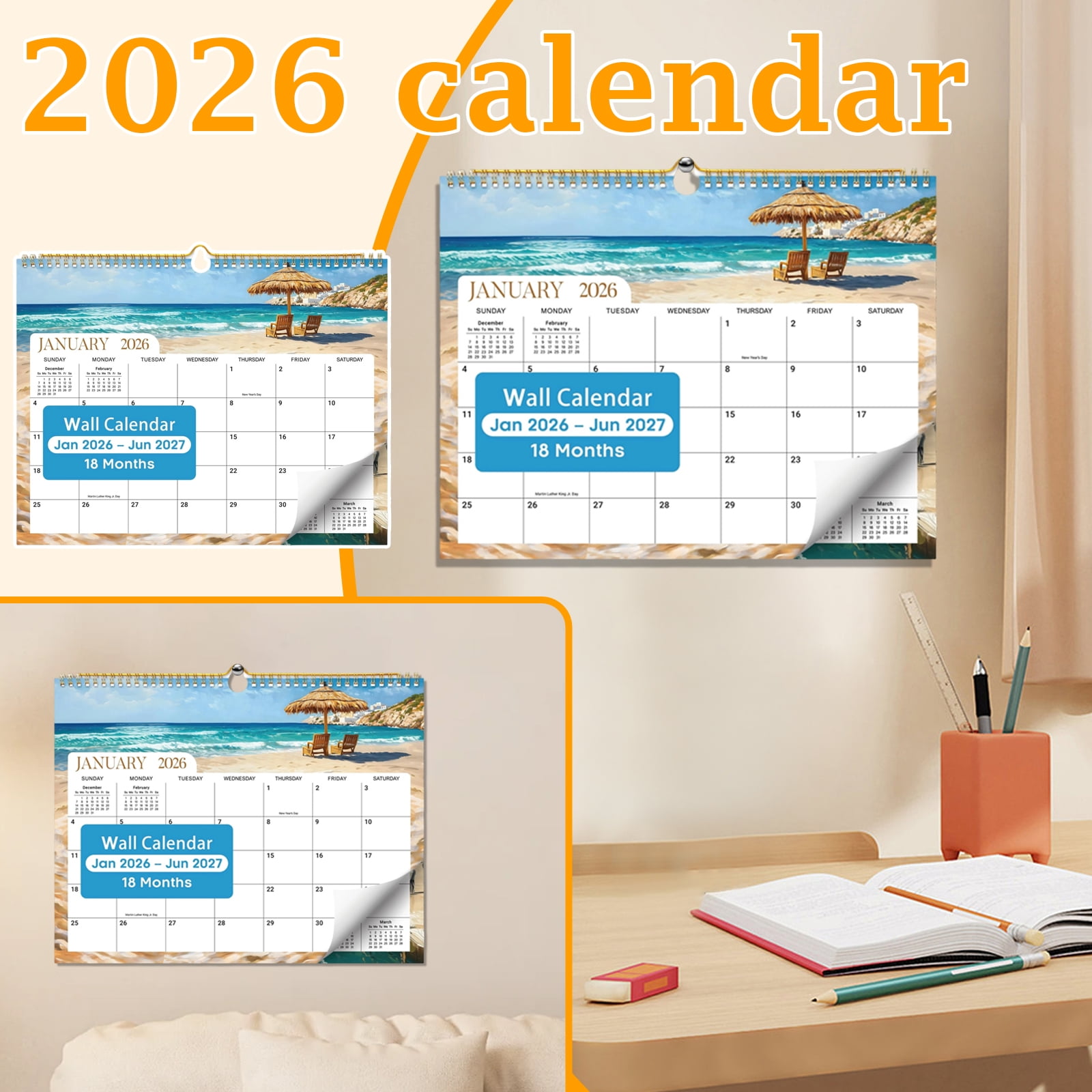 NookHive 2026 Wall Calendar with Large Grids, Stylish Yearly Planner ...
