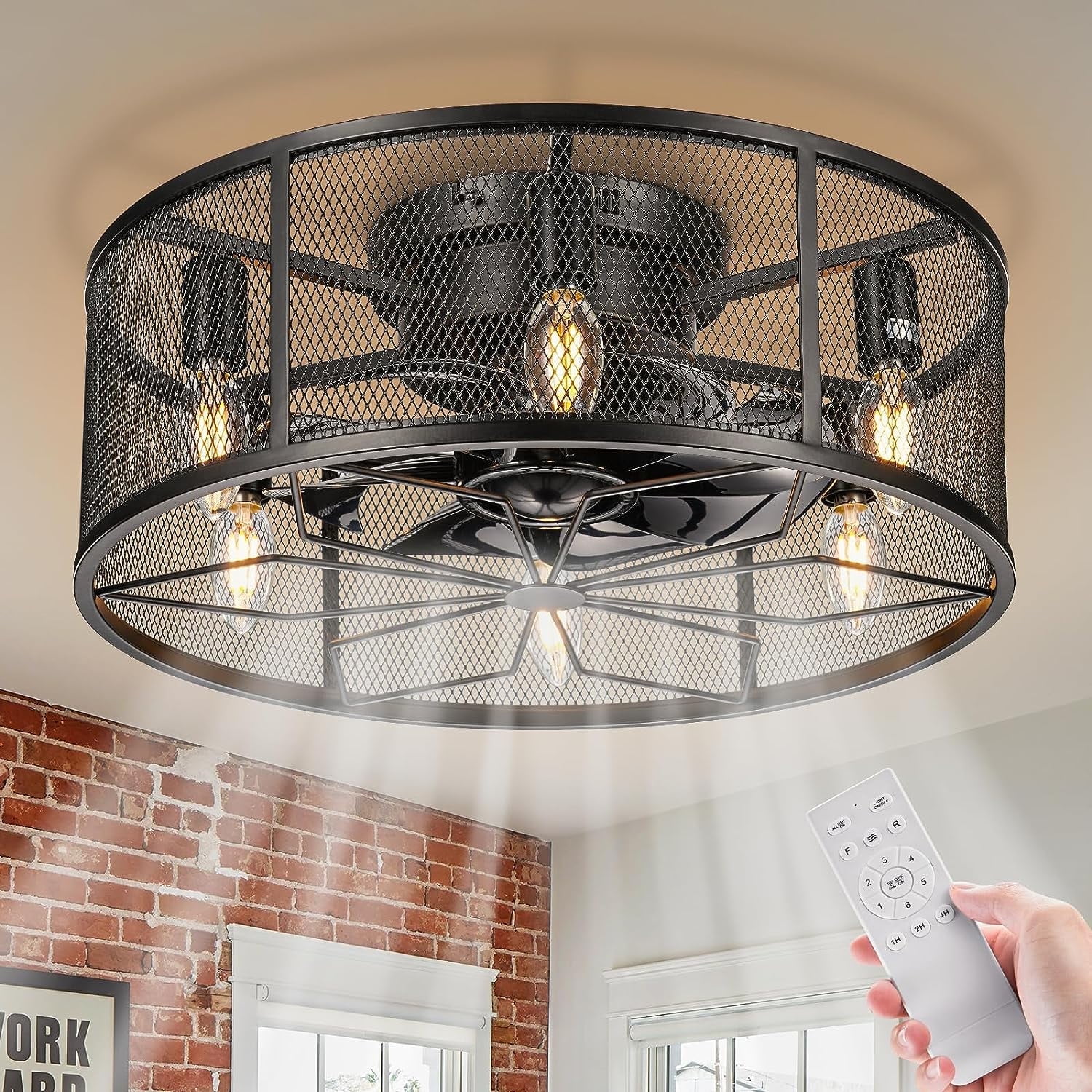 NookNova 18'' Black Farmhouse Ceiling Fan with Lights, Flush Mount ...