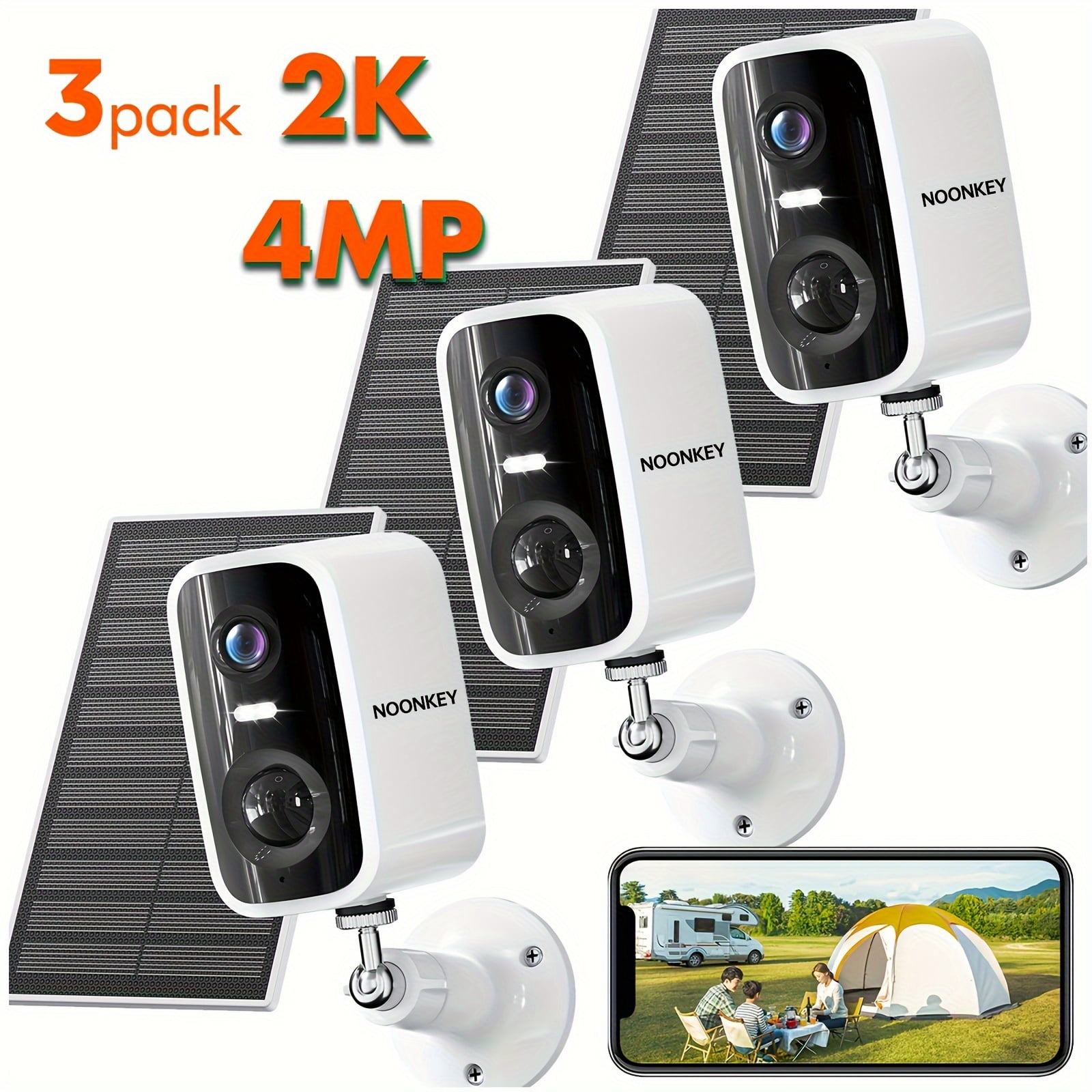 Noonkey 2K Solar Rechargeable Wireless Security Camera Outdoor, Battery ...