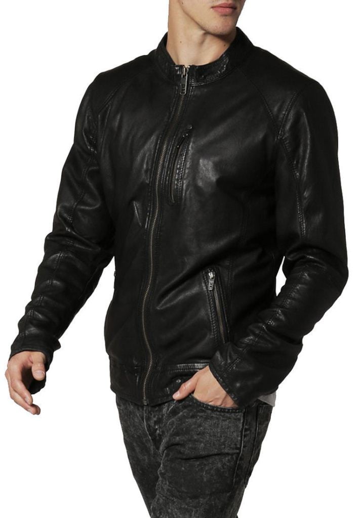Noora Men’s Fitted Black Leather Jacket with Zipper Detailing, Handmade ...