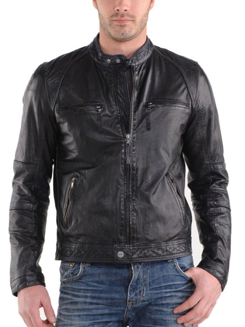 Noora Men's Black Lambskin Leather Jacket With Zipper & Pocket Designer ...