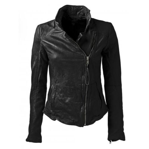 Noora Women's Black High Neck and Fitted leather jacket ST0329 ...