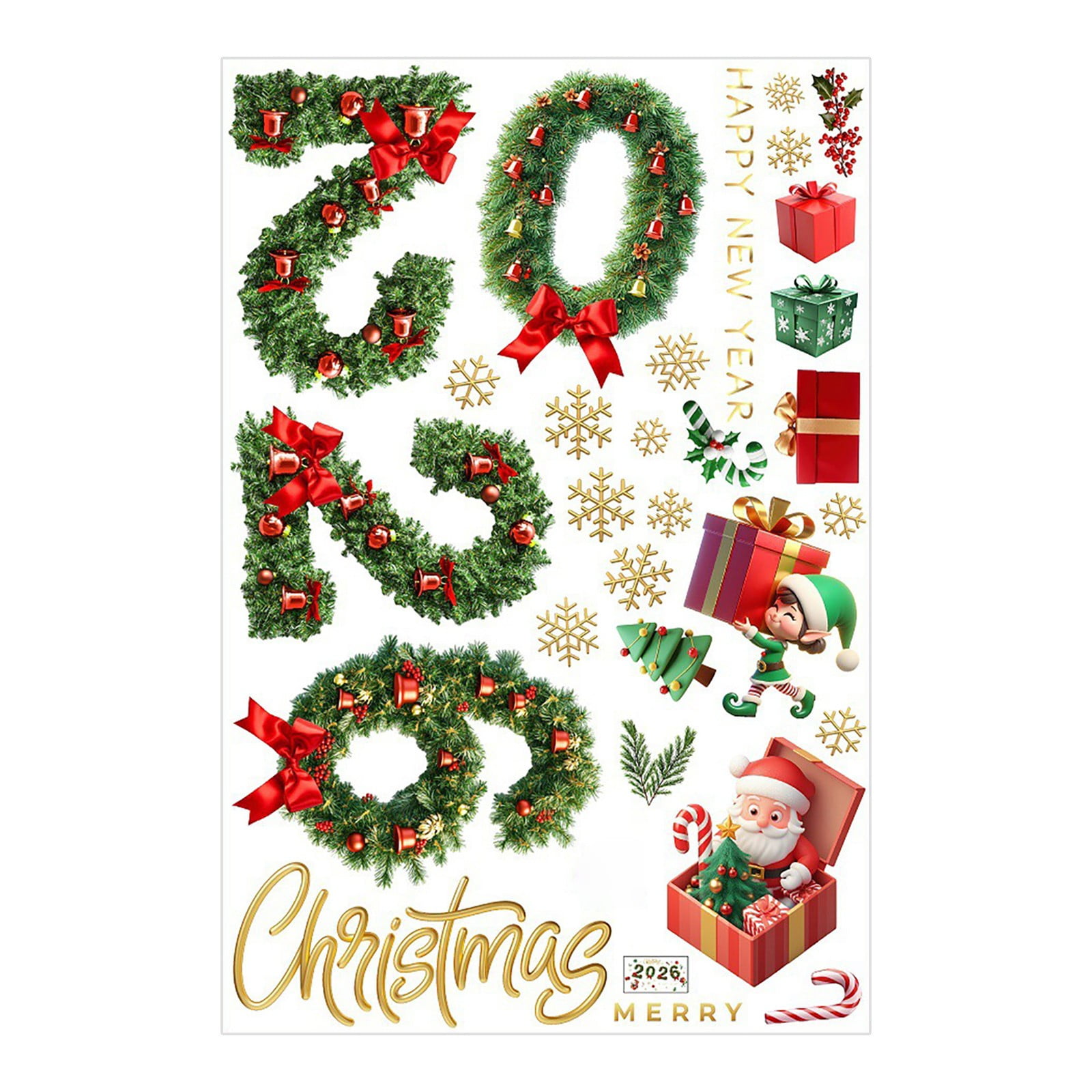 Noothes 2026 Happy New Year Christmas Window Clings with Green Bell ...