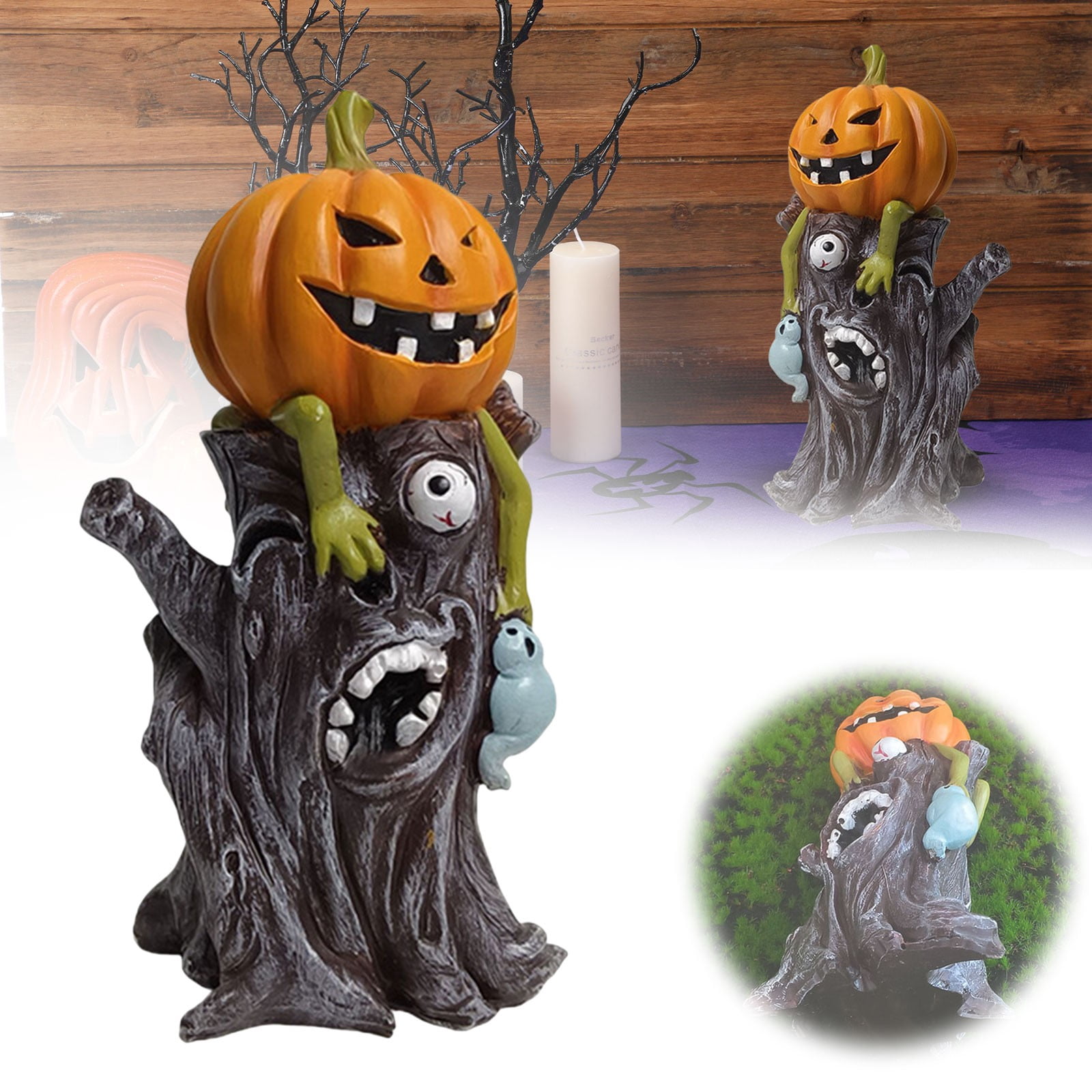 Noothes 6" Resin Pumpkin Tree Stump Statue, 330 g Weather-Proof ...