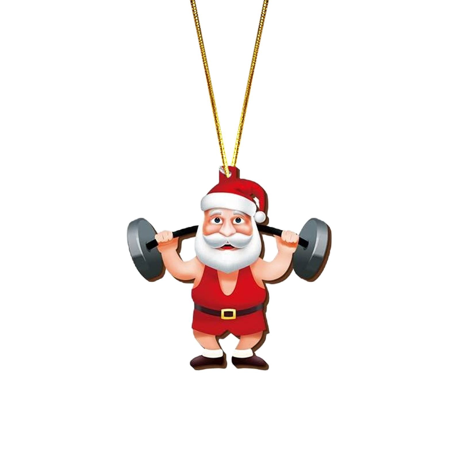 Noothes Wooden Gym Christmas Ornaments with Santa Workout Design, Easy ...