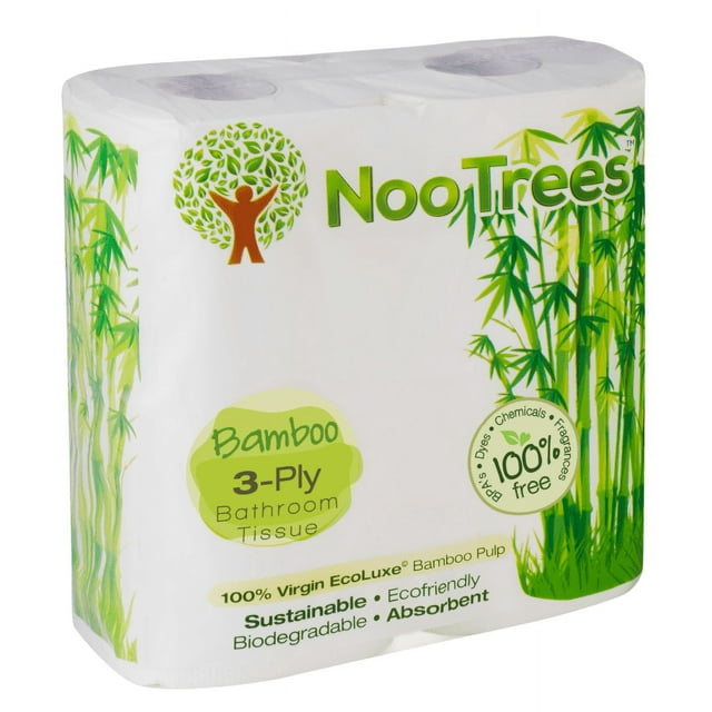 Nootrees 100% Bamboo Toilet Tissue 3 Ply, 4 Rolls, 300 Sheets Per Roll ...