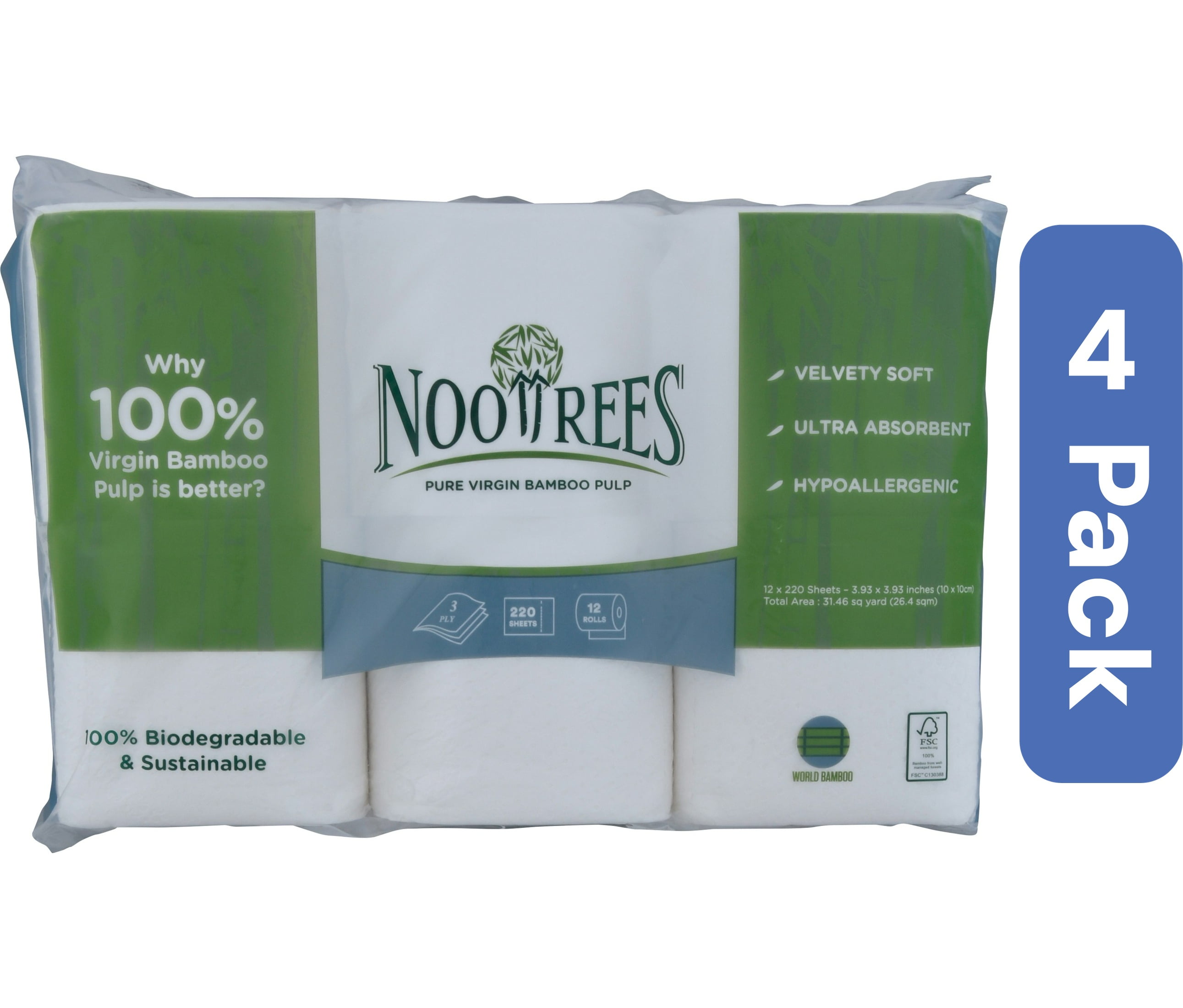 Nootrees Toilet Tissue 12 Rolls 220 Sheets (Pack of 4) - Walmart.com