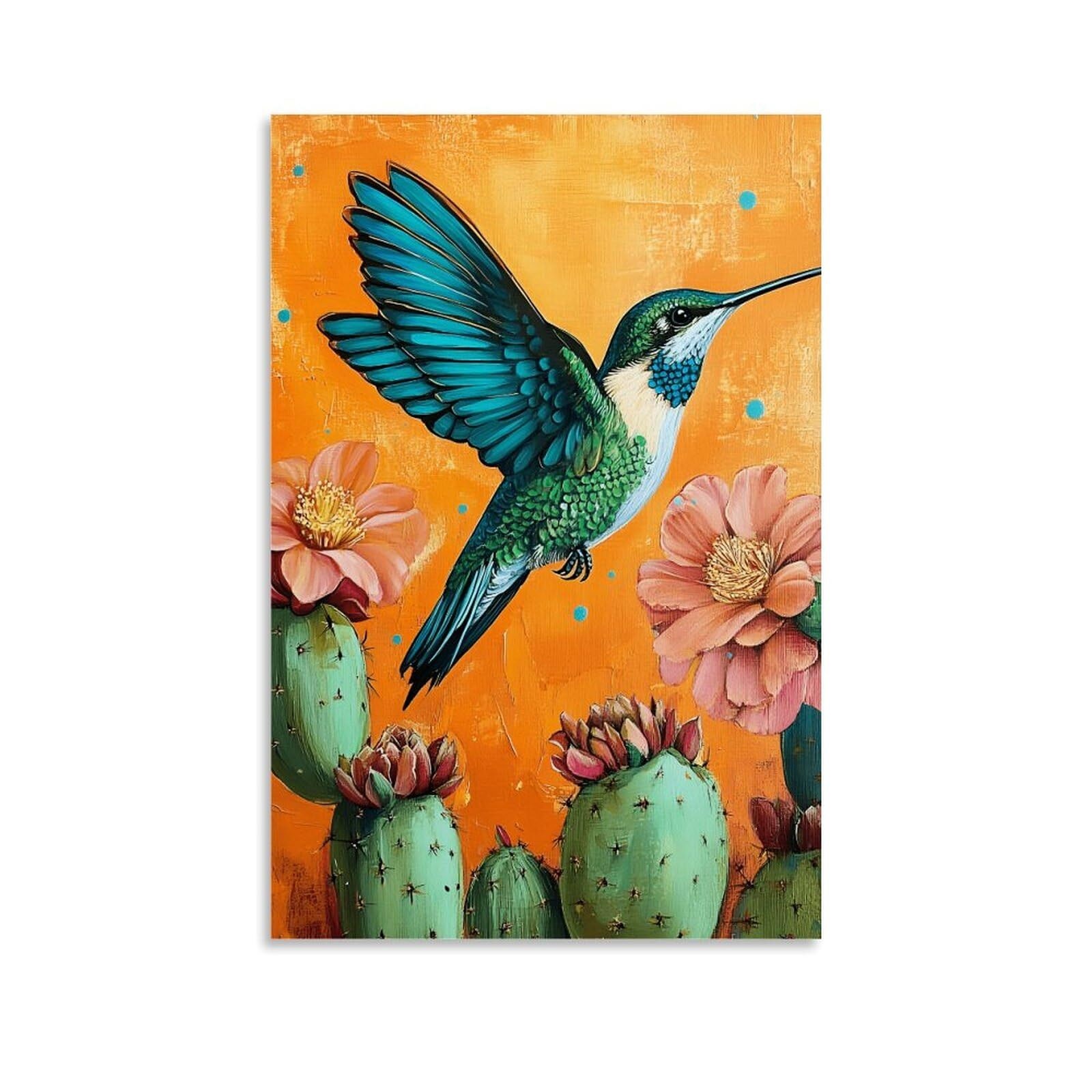 Nopal Cactus And Hummingbird Print Mexican Folk Art Hispanic Poster ...
