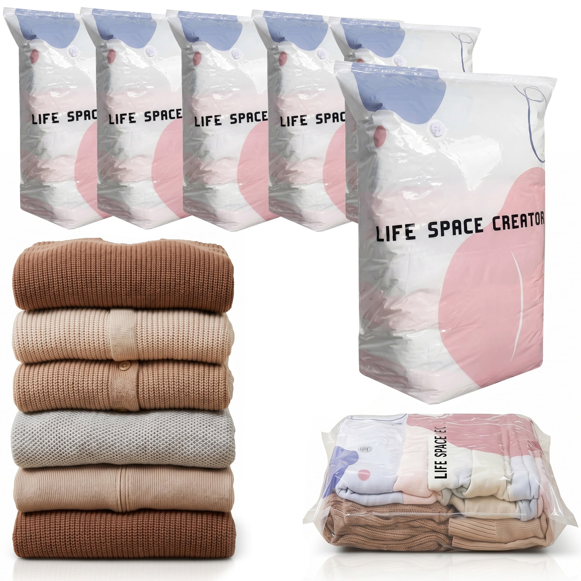 Nopump Vacuum Storage Bags Without Free Compression Hand Press Roll up ...