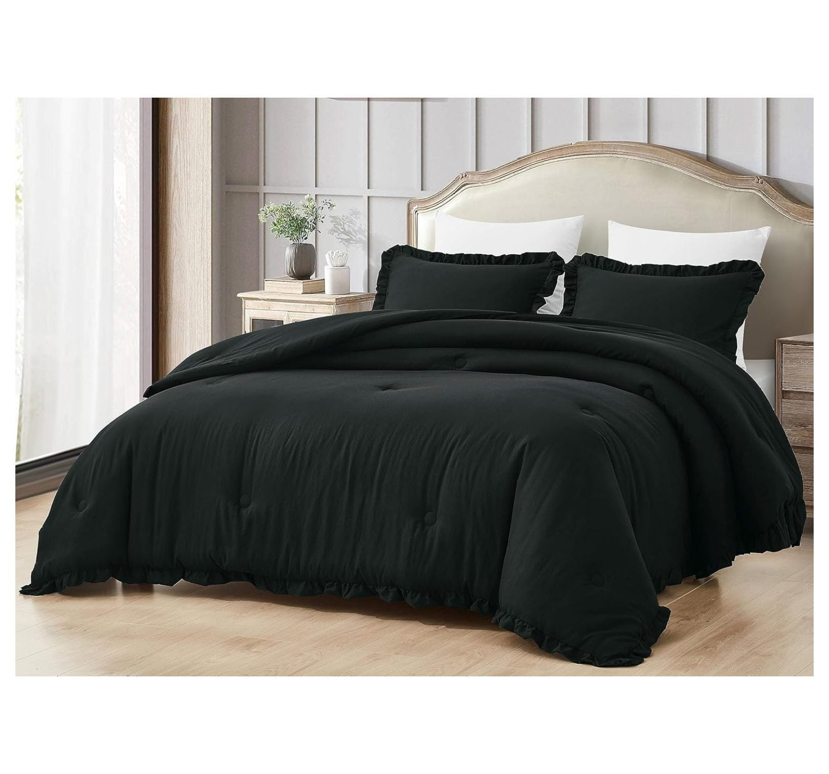 Nora Black Comforter Set Full Size 3-Piece Fluffy Soft Lightweight ...