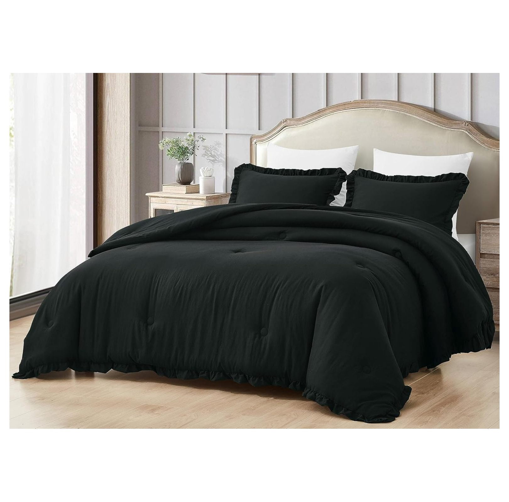 Nora Black Comforter Set Queen Size 3-Piece Lightweight Fluffy Soft ...