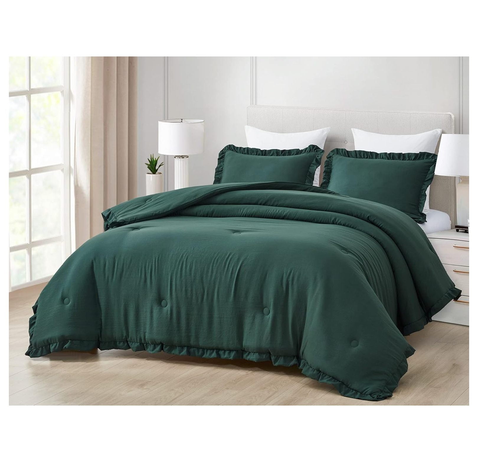 Nora Emerald Green Comforter Set Full Size 3-Piece Fluffy Soft ...
