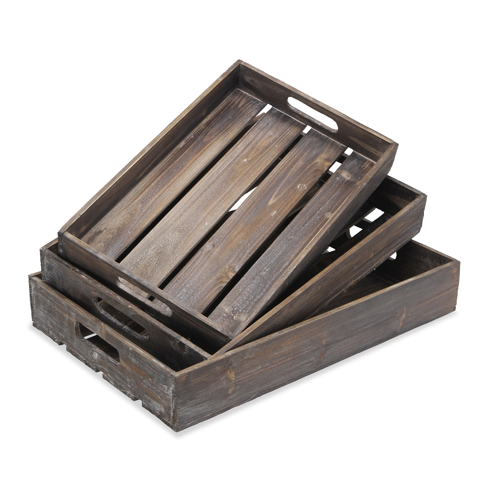 Home Decorative Wood Slatted Tray for Serving, Set of 3 - Brown - Walmart.com