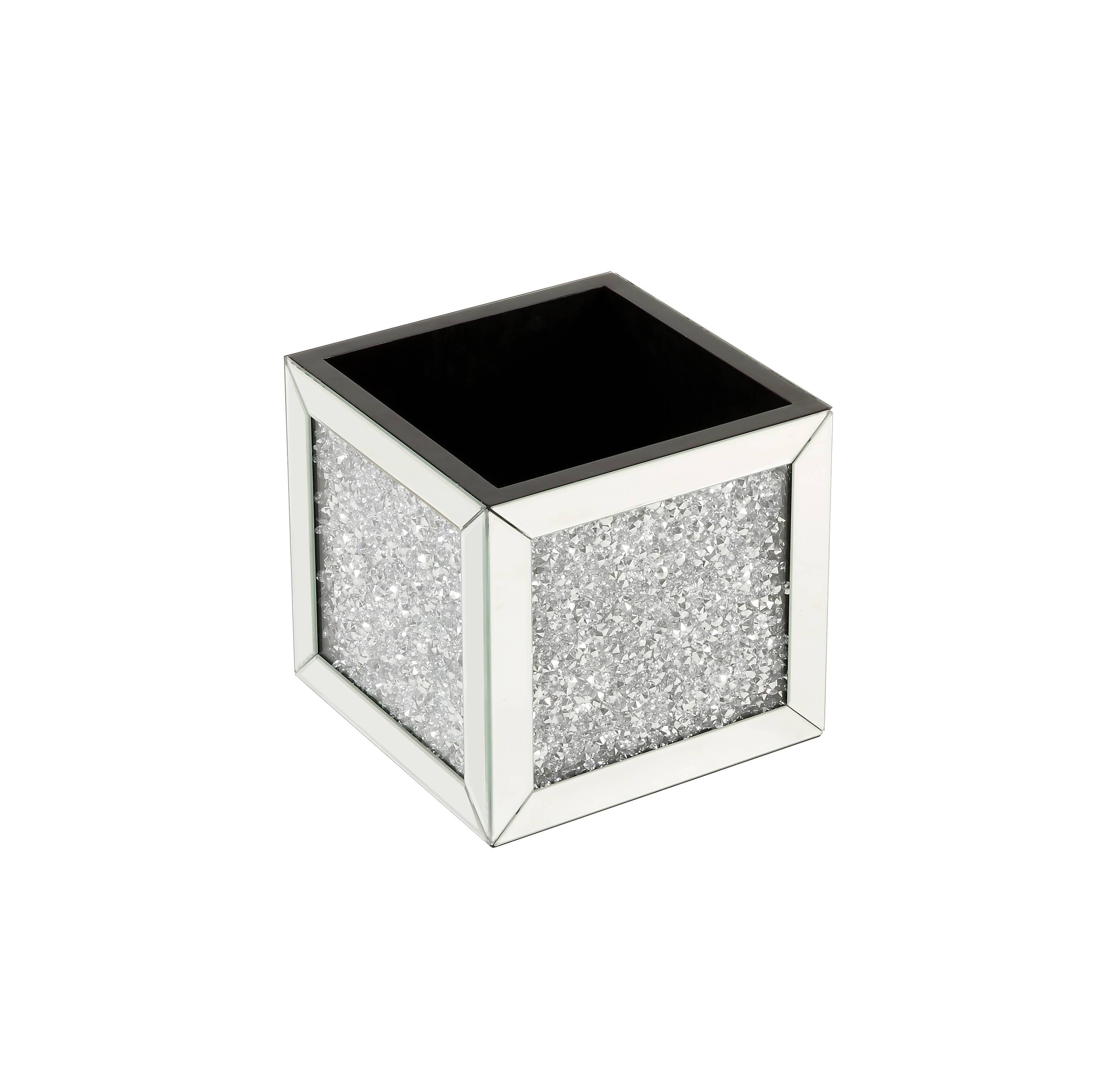 Noralie Small Sized Mirrored and Faux Diamonds Ottoman with Storage ...