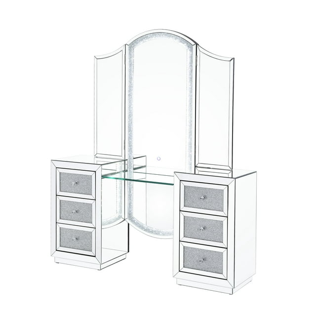 Noralie Vanity Desk in LED, Mirrored & Faux Diamonds - Walmart.com