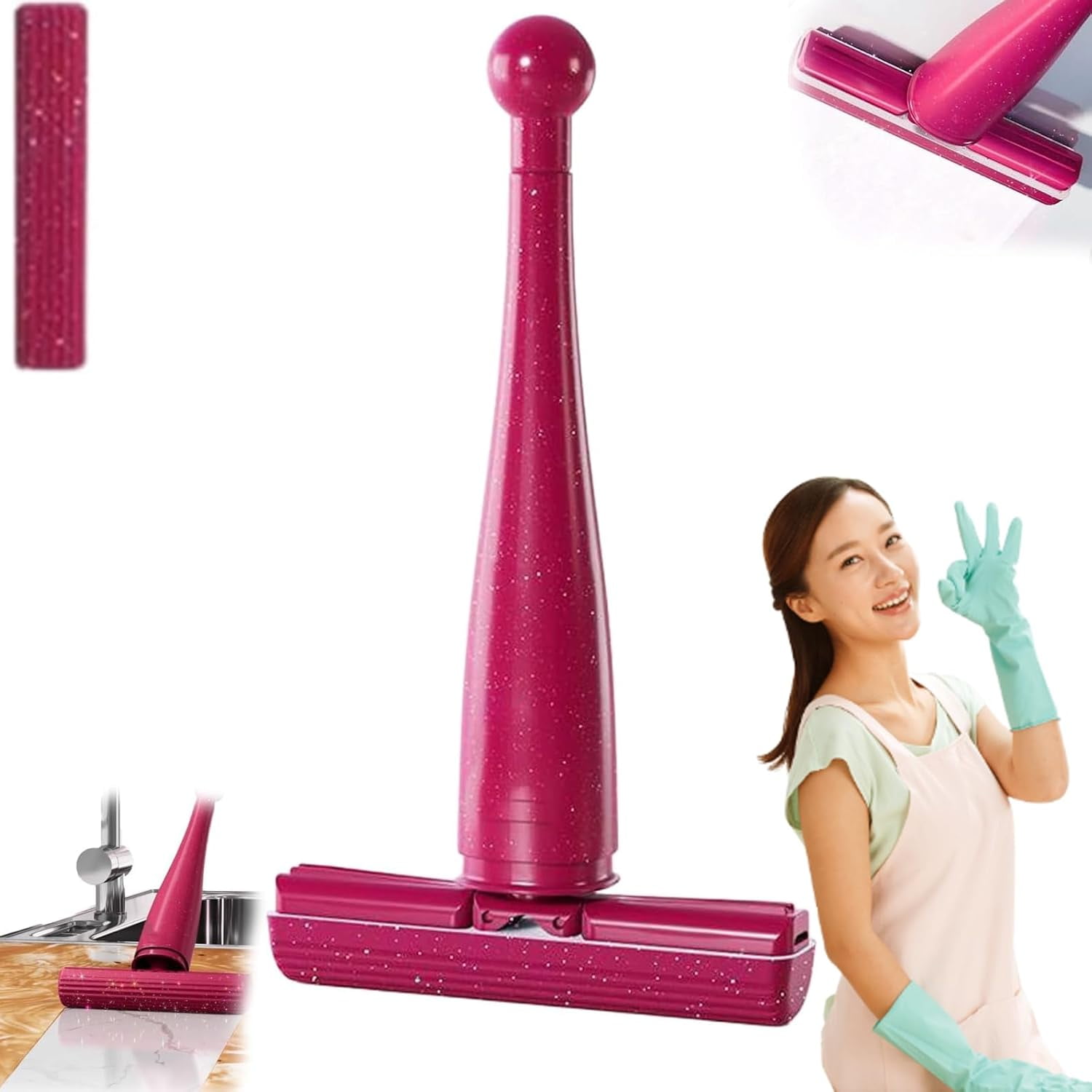 Norbbshop Portable Pull-to-Wring Sponge Mop - Handheld Self Squeezing ...