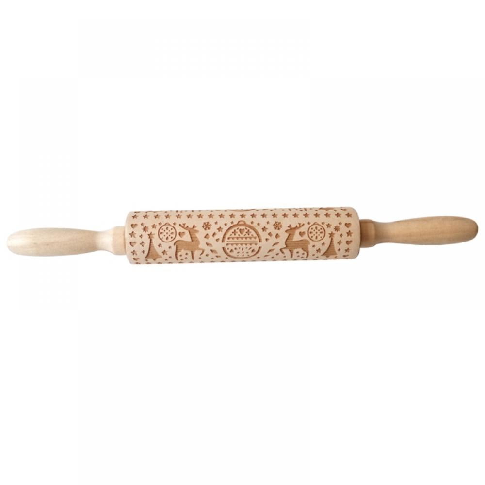 Norbi Christmas Wooden Rolling Pins DIY Embossed Rolling Pin Engraved ...